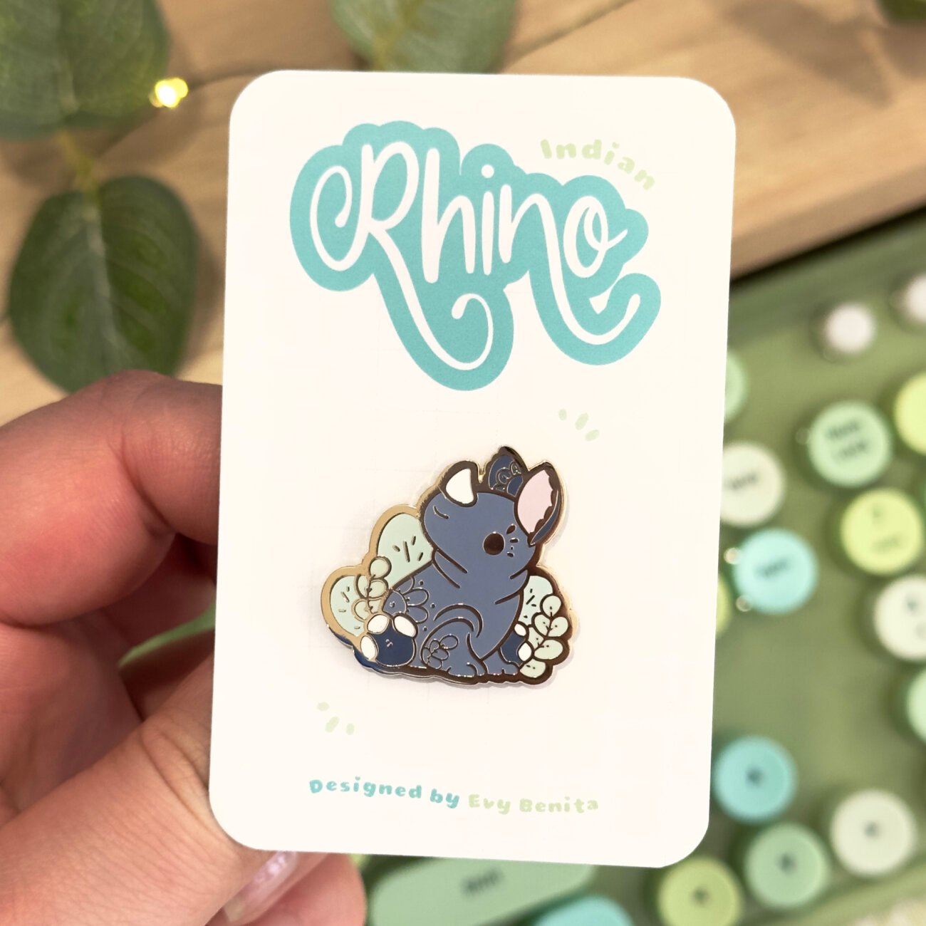 Cute Indian Rhino Enamel Pin | Evy Benita